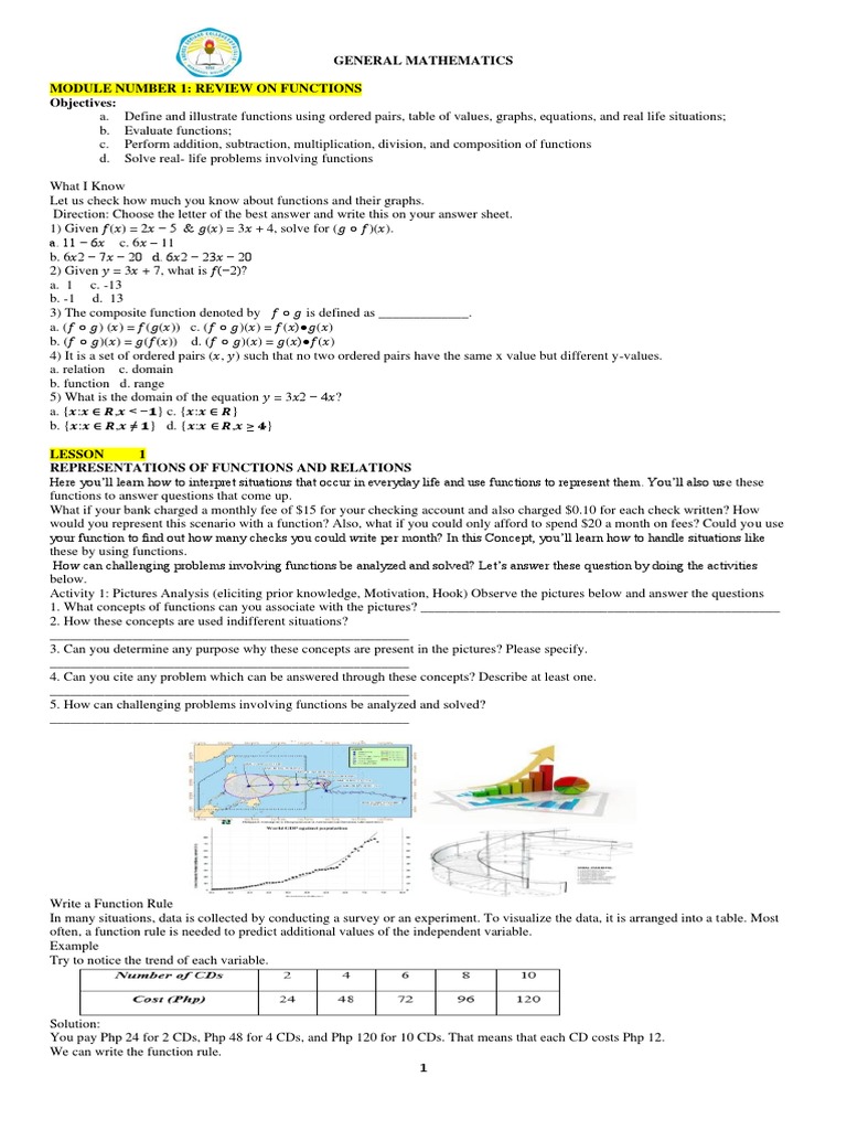 General Mathematics Module Number 1: Review On Functions Objectives | Download Free PDF ...