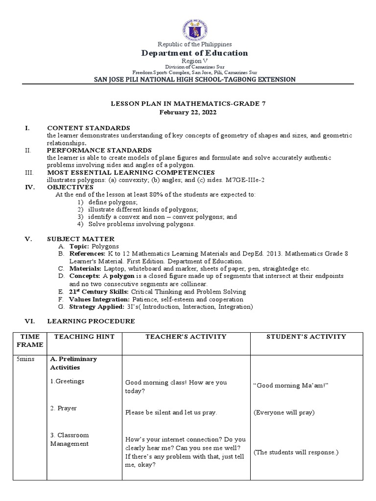 Polygons Lesson Plan Explained | PDF | Polygon | Geometry