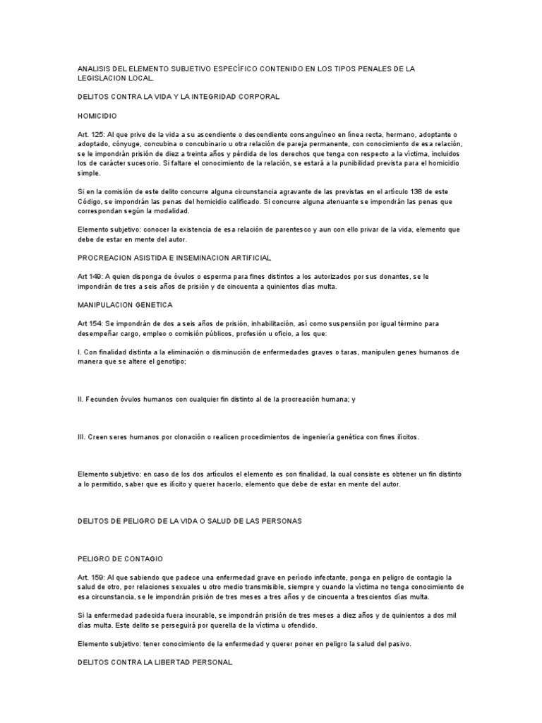 Analisis Del Elemento Subjetivo Específico Contenido en Los Tipos ...