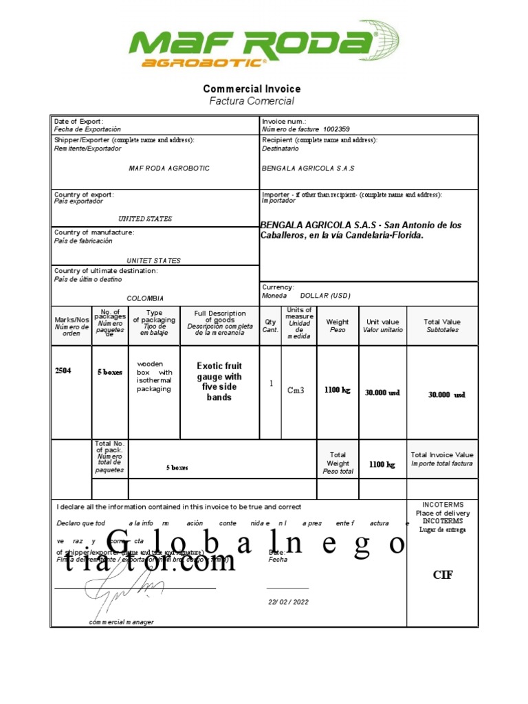 Ejemplo Factura Comercial Internacional | PDF