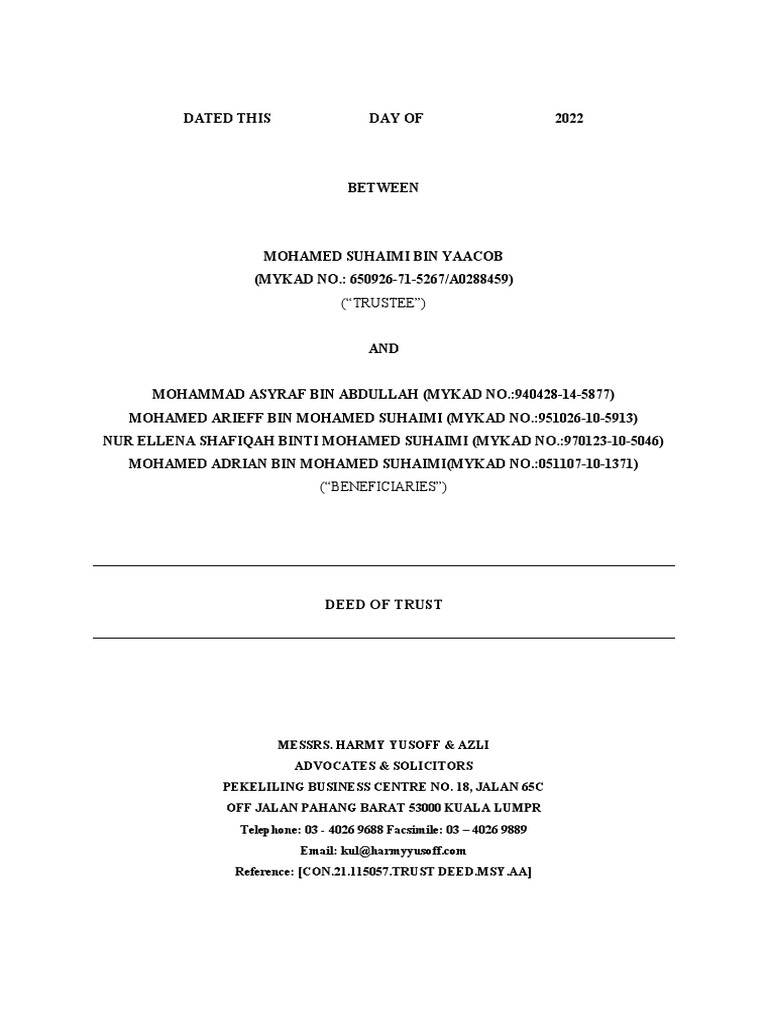 Cover Page Trust Deed | PDF