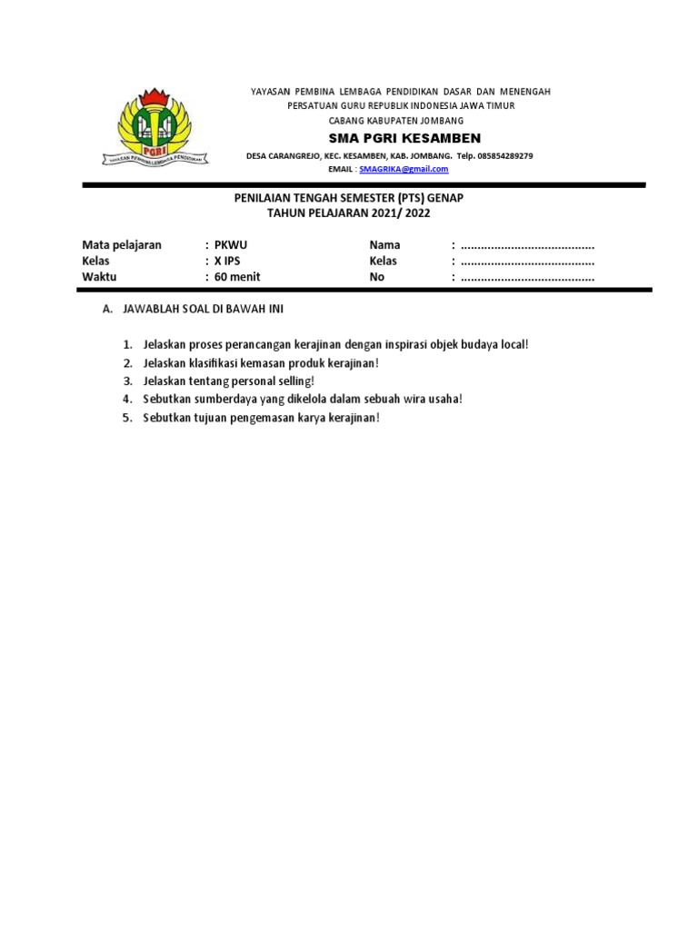 PTS PKWU SMA PGRI Kesamben Jombang | PDF