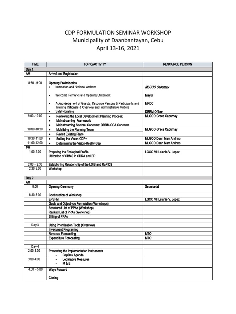 CDP Formulation Seminar Workshop Municipality of Daanbantayan, Cebu ...