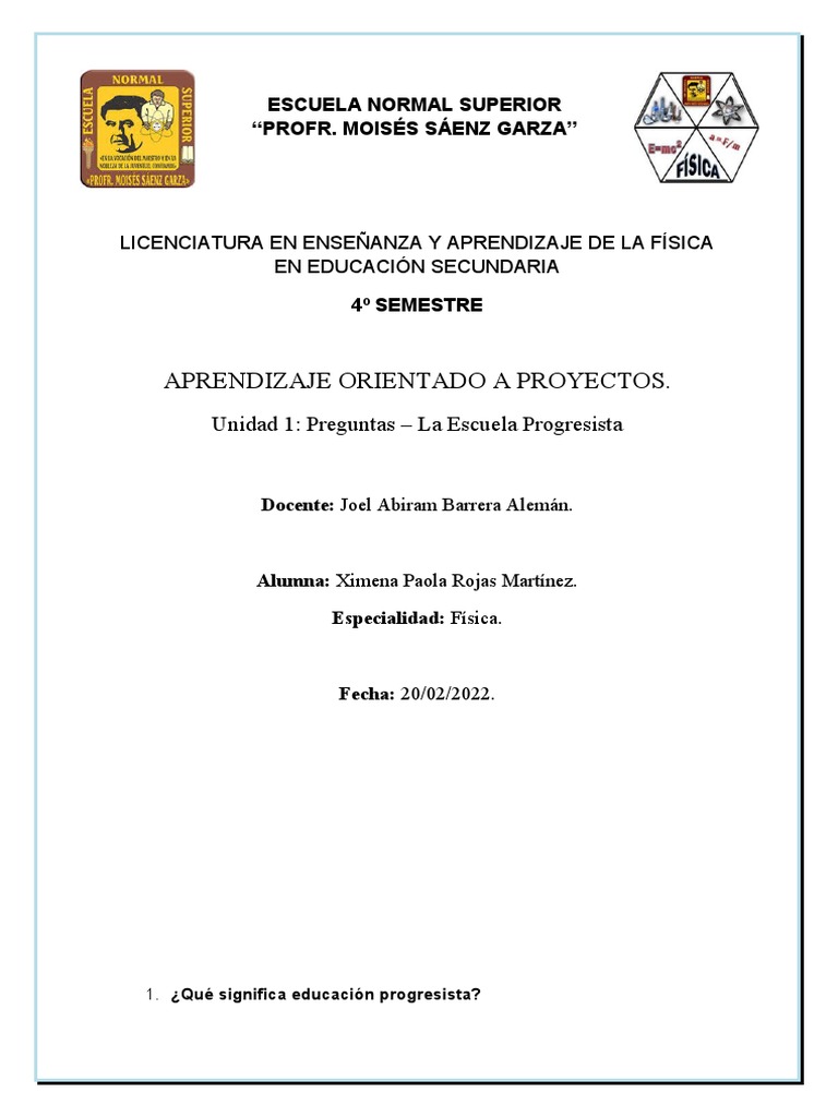 Preguntas - La Escuela Progresista | PDF | Maestros | Plan de estudios