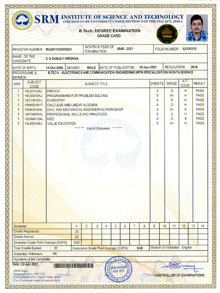 First Semester Grade Sheets | PDF