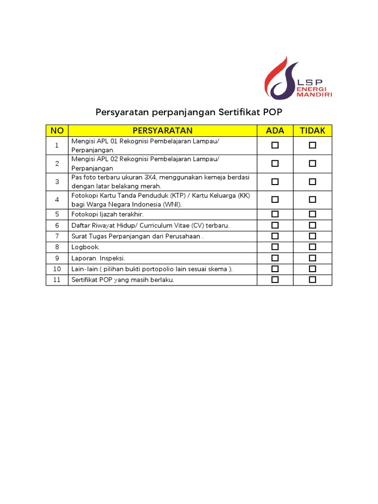 Persyaratan Perpanjangan Sertifikat POP | PDF