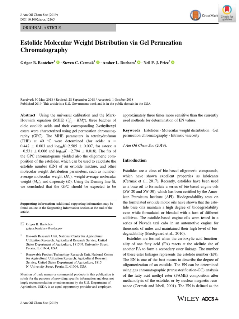 Estolide Molecular Weight Distribution Via Gel Permeation | PDF ...