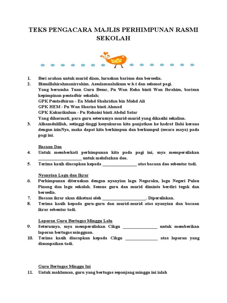 Teks Emcee Perhimpunan Sekolah | PDF | Seni & Disiplin Bahasa ...