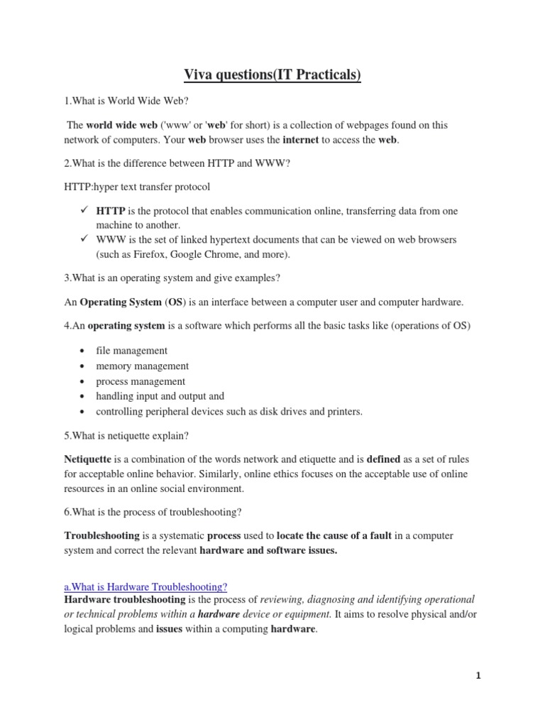 Viva Questions (IT Practicals) : A.what Is Hardware Troubleshooting ...