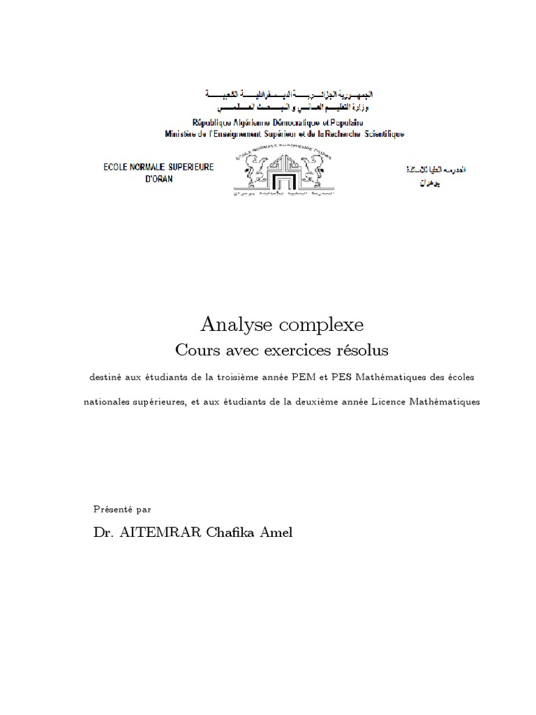 Polycopié Aitemrar | PDF | Analyse complexe | Calcul