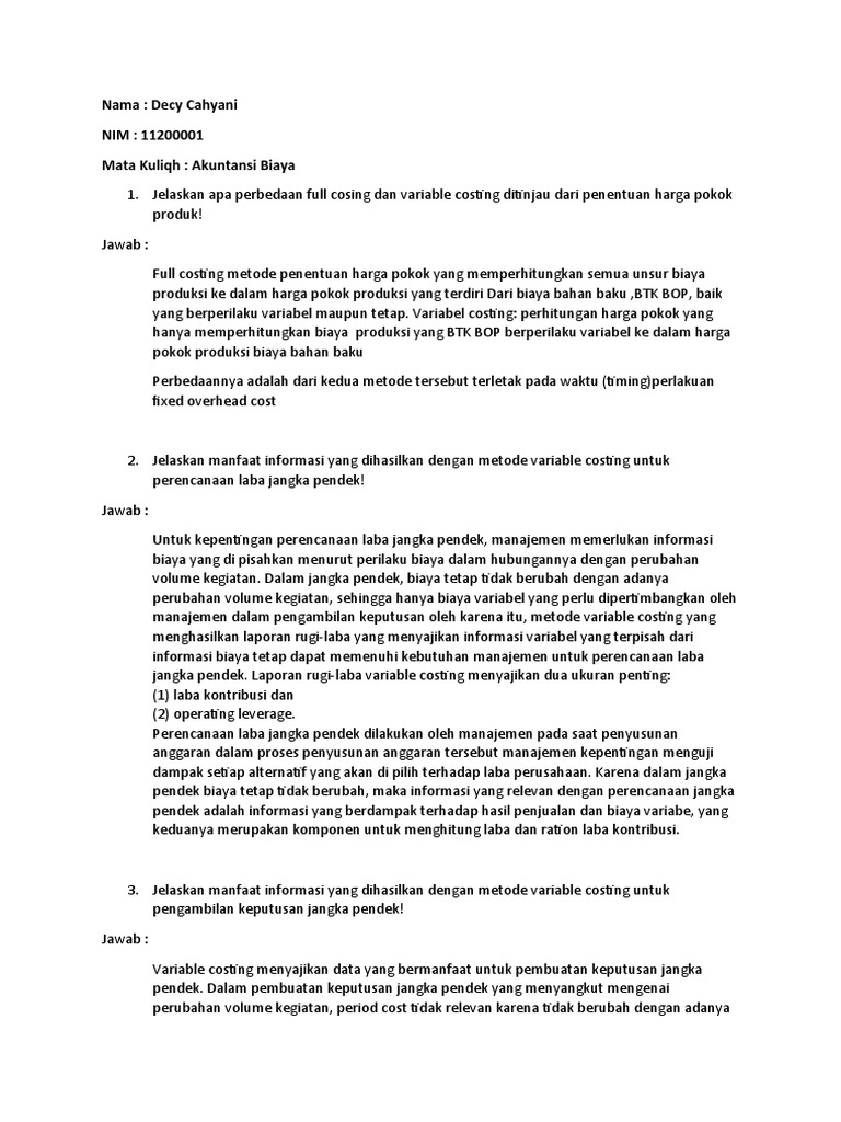Tugas 7 Akuntansi Biaya | PDF | Teknologi & Rekayasa