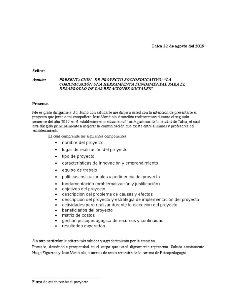 Carta de Presentacion de Proyecto | PDF