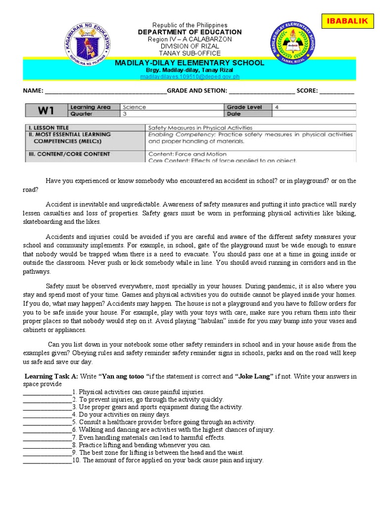 Week 1-2 Las Science Q3 | Download Free PDF | Force