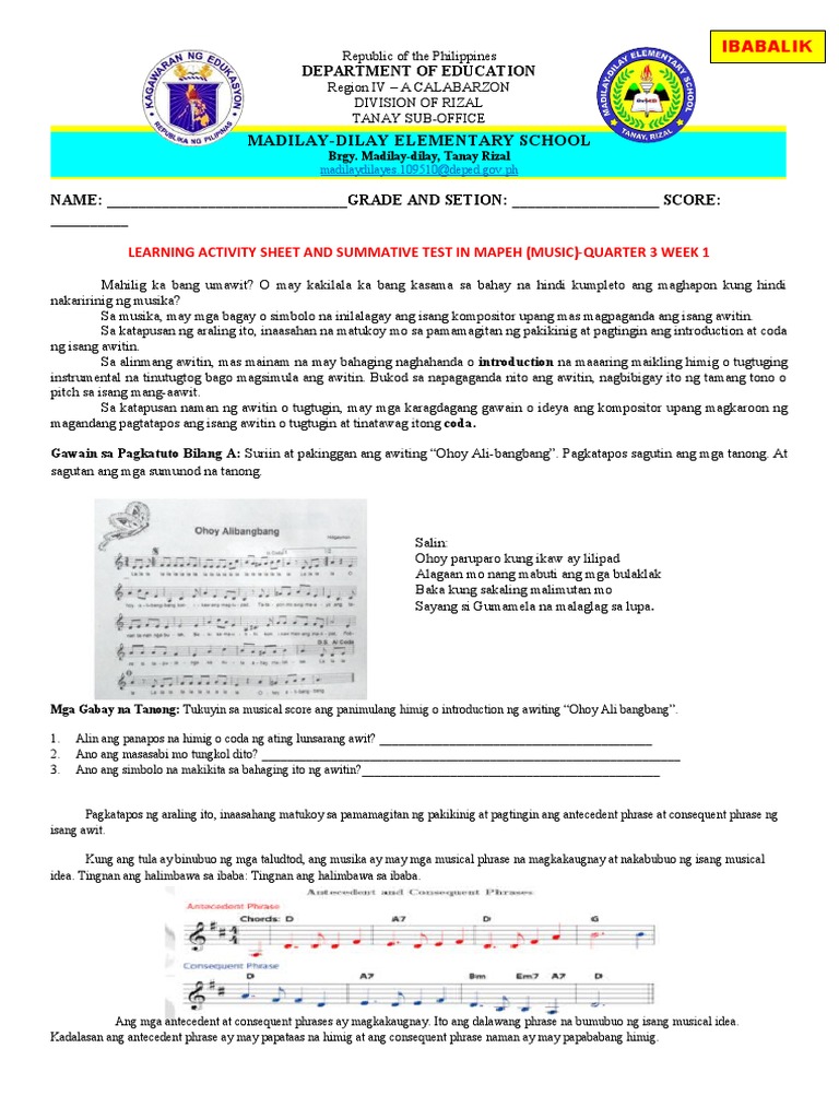 Week 1-2 Mapeh Music Summative and Las | PDF