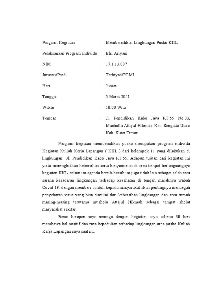 Laporan Individu KKL Kel 11 Efri | PDF | Ilmu Sosial | Pengembangan Diri