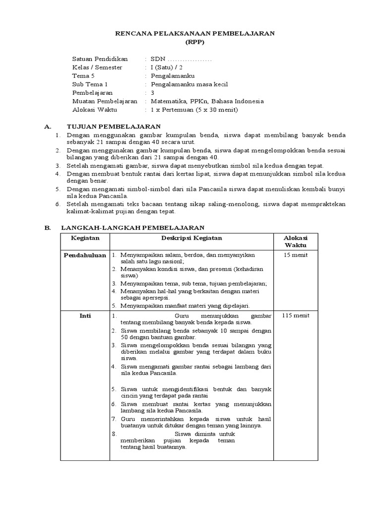Rpp Kelas I Pengalaman Masa Kecil Pdf