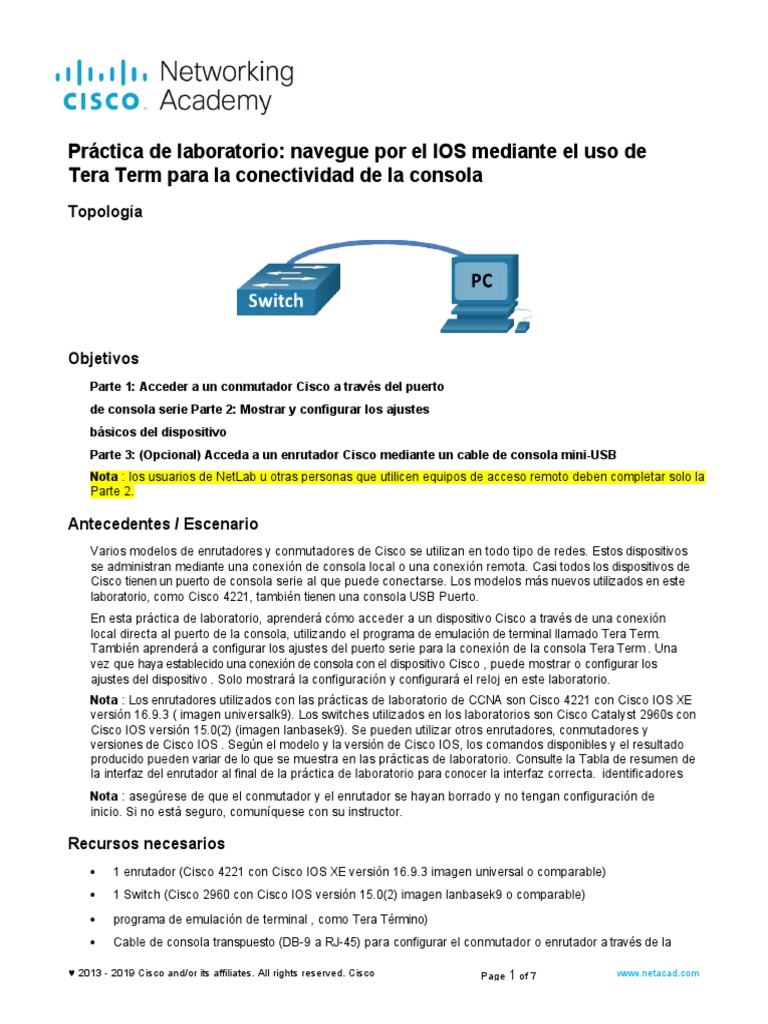2.3.8 Lab Navigate The Ios by Using Tera Term For Console Connectivity Es XL | PDF | USB ...