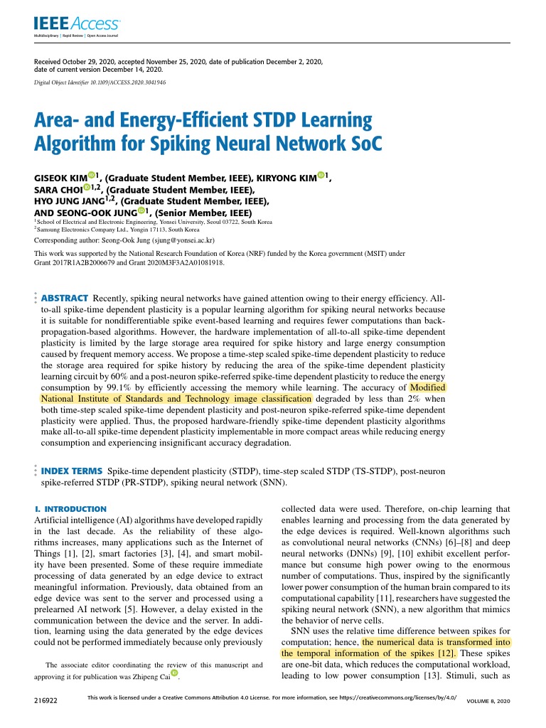 (2020) Area - and Energy-Efficient STDP Learning Algorithm For Spiking ... (2020) Area - and Energy-Efficient STDP Learning Algorithm For Spiking ...
