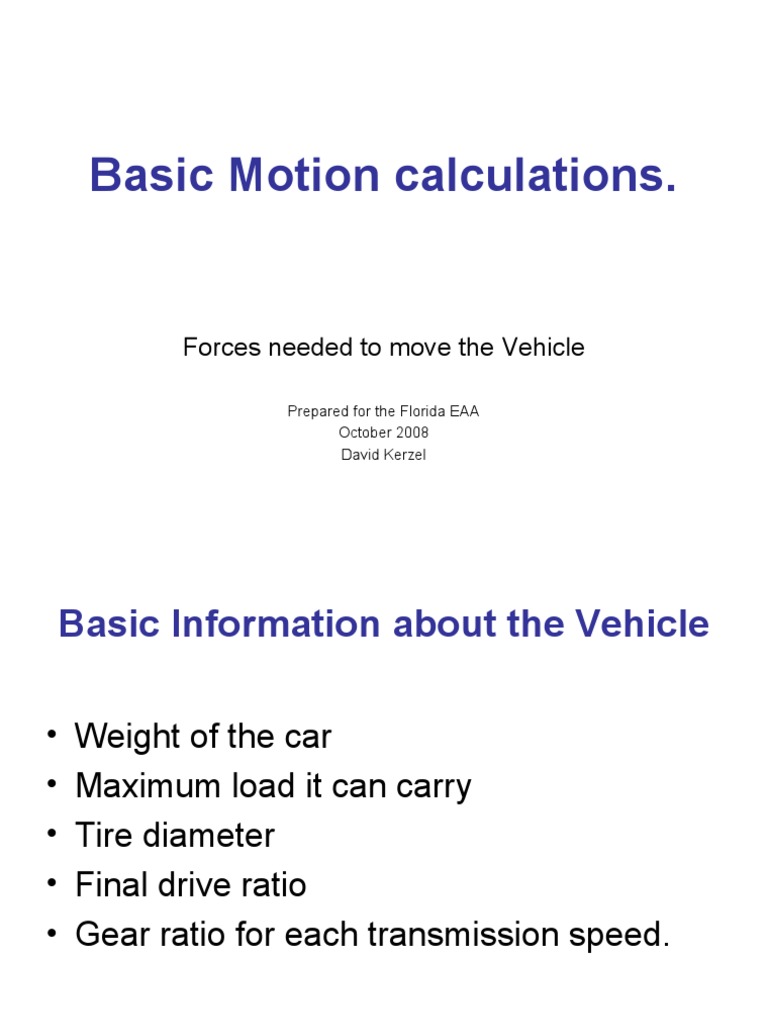 Basic Motion Calculations.: Forces Needed To Move The Vehicle | PDF ...
