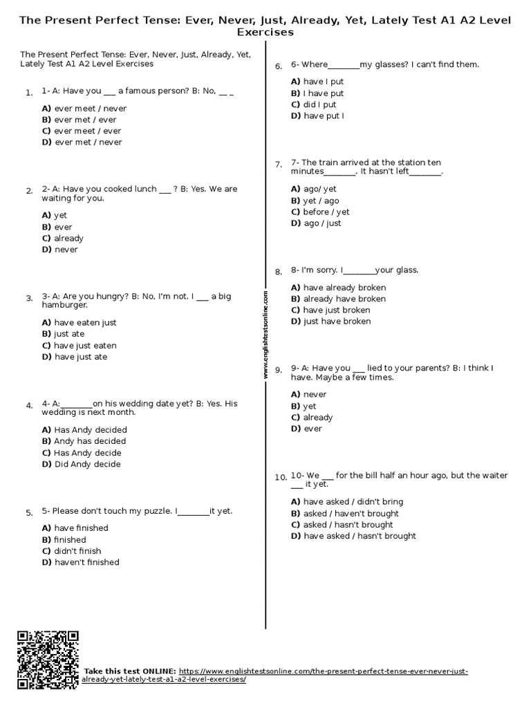 Practice Exercises for the Present Perfect Tense: Exploring the Use of ...