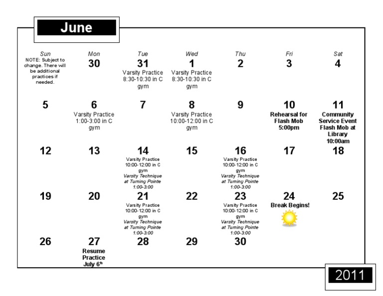 Varsity June Calendar 2011 | PDF
