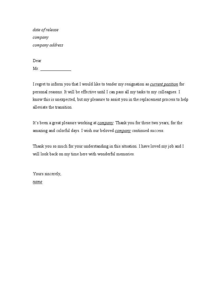 Resignation Format | PDF | Career & Growth | Cooking, Food & Wine