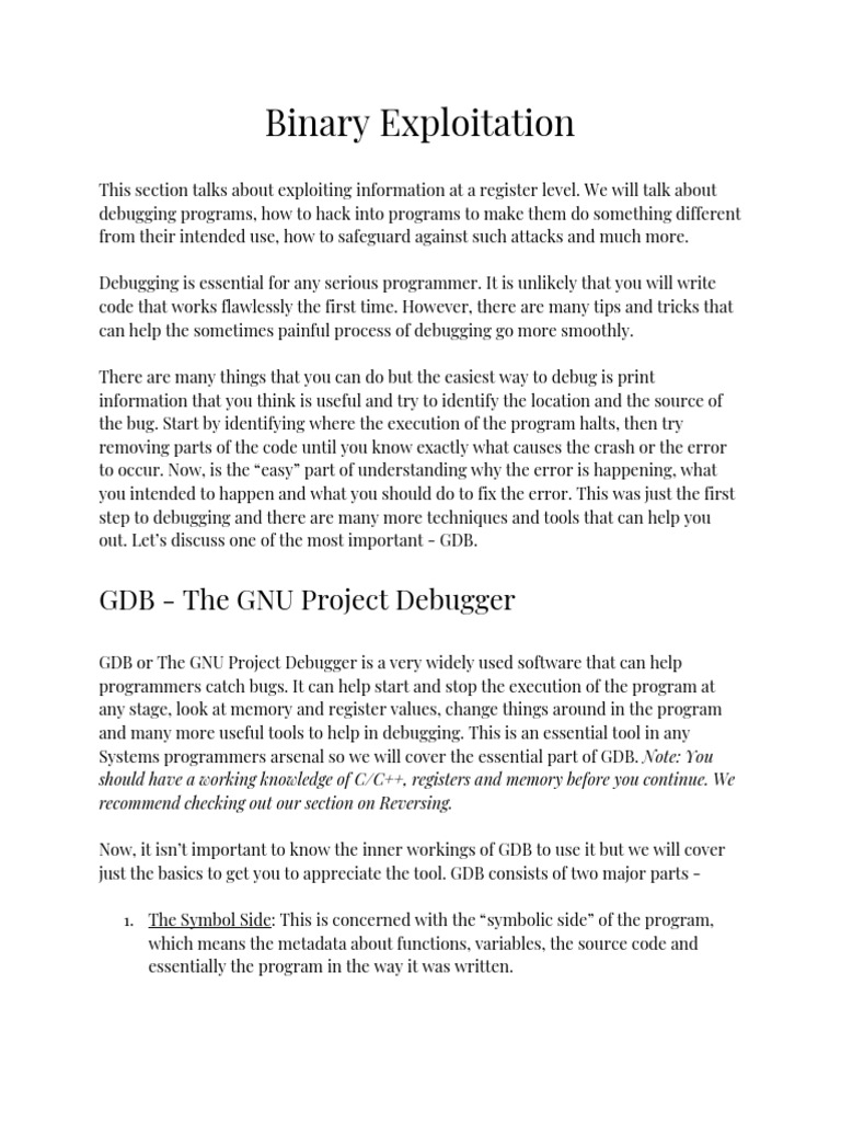 Book 5 Binary Exploitation Pdf Debugging Compiler