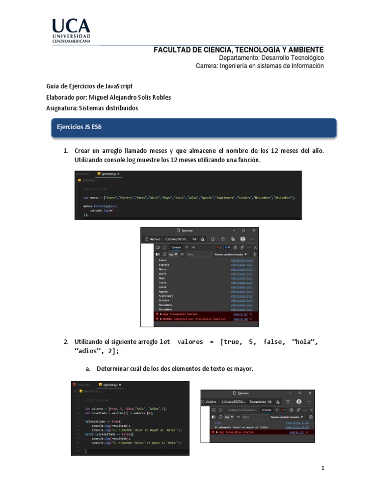Guía de Ejercicios Javascript - Miguel Solis | PDF | Información ...