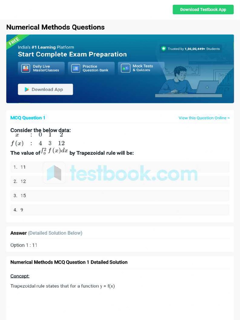 MCQ On Numerical Methods 5eea6a0a39140f30f369dc44 | PDF