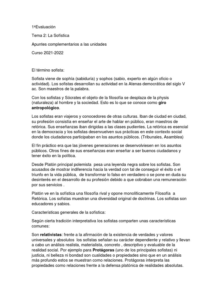 1 Evaluación Unidad 2 La Sofística | PDF | Platón | Metafísica
