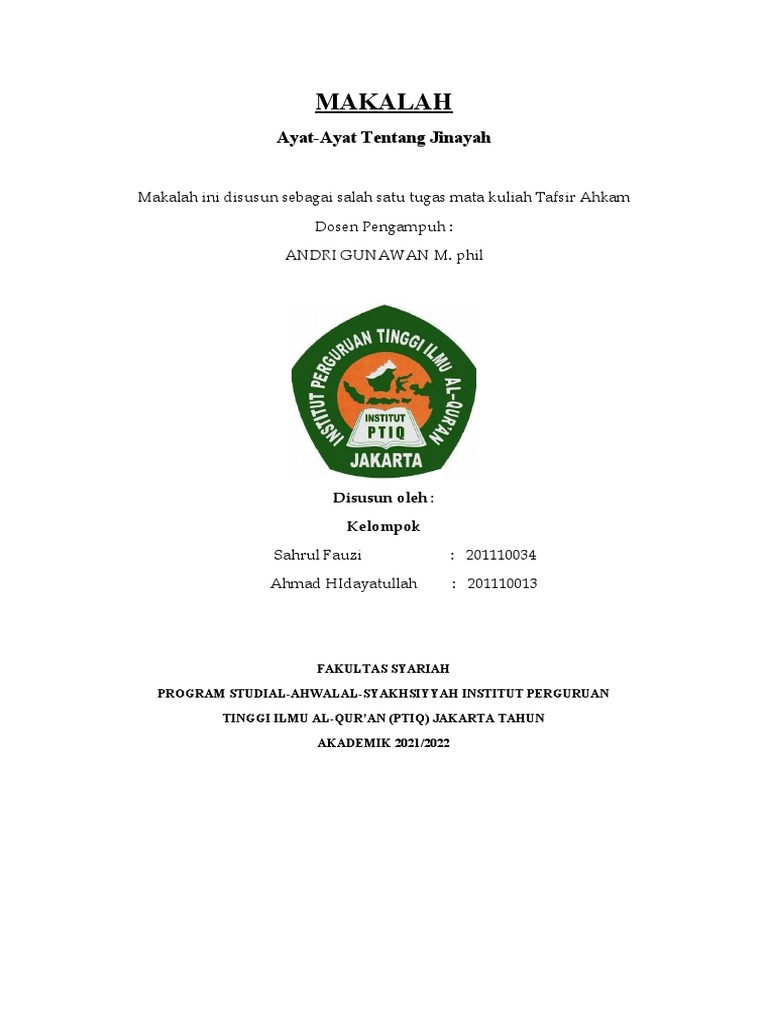 Makalah Ayat-Ayat Jinayah (Tafsir Ahkam) | PDF | Agama & Spiritualitas