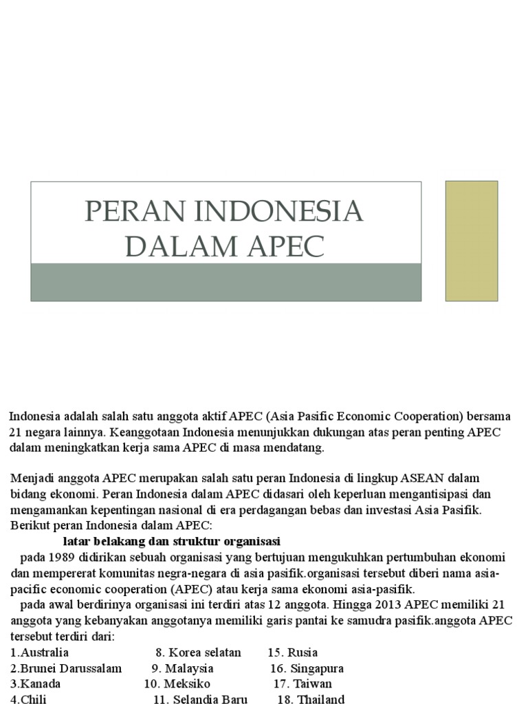 Peran Indonesia Dalam APEC | PDF