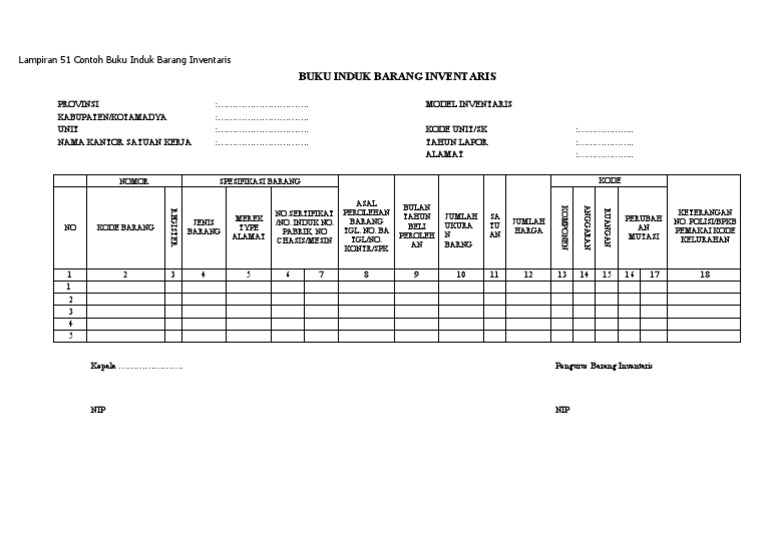 Contoh Buku Induk Barang Inventaris | PDF