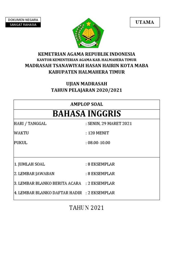 Cover Amplop Ujian Sekolah | PDF