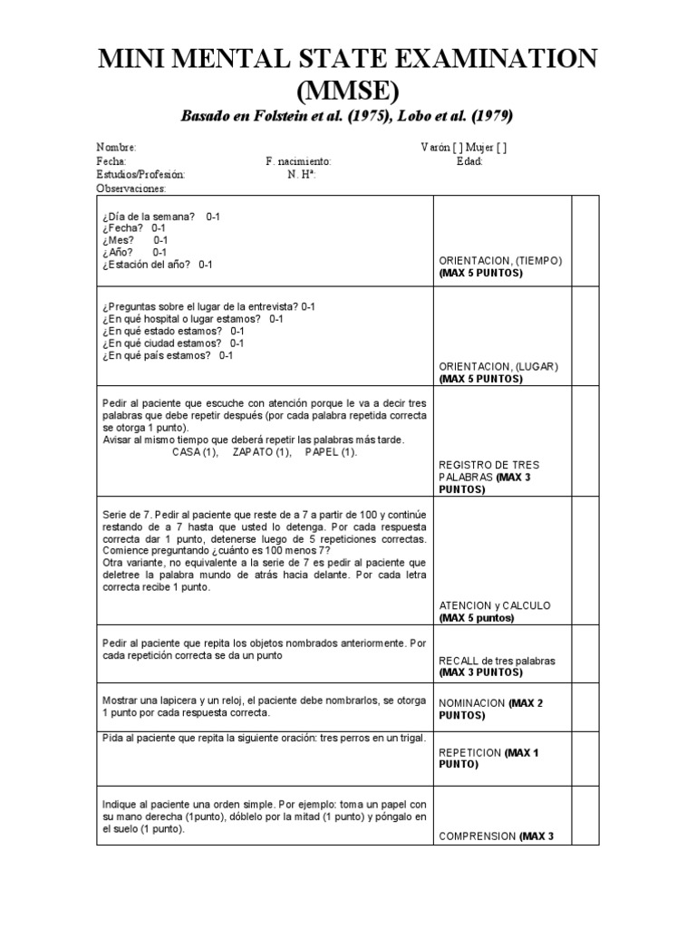 Examen (Mmse) | PDF | Cognición