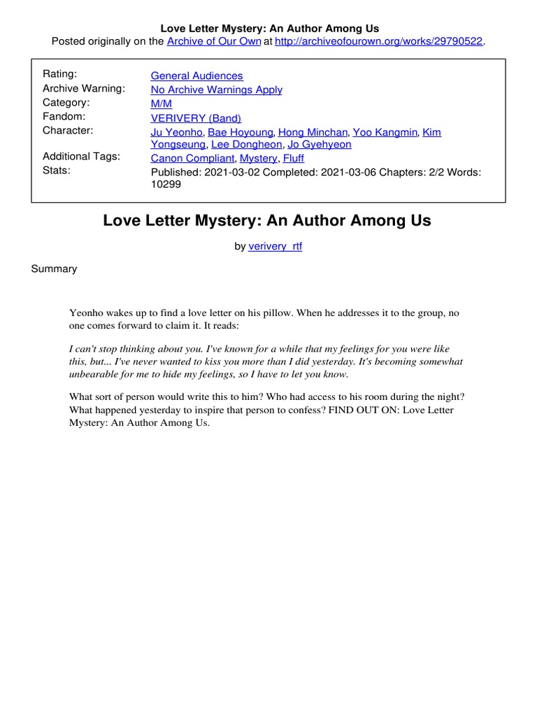 A Mystery To Unravel Who Left The Anonymous Love Letter Pdf Sleep