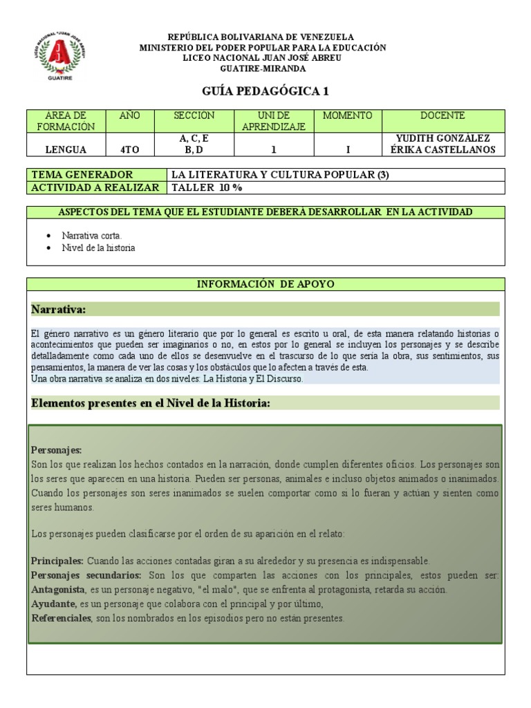 Guía de Análisis Narrativo para 4to Año | PDF | Narración | Narrativa