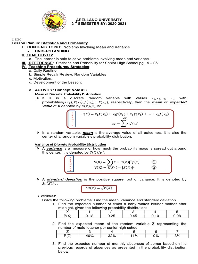 L06 Problems Involving Mean and Variance | PDF | Variance | Probability Distribution