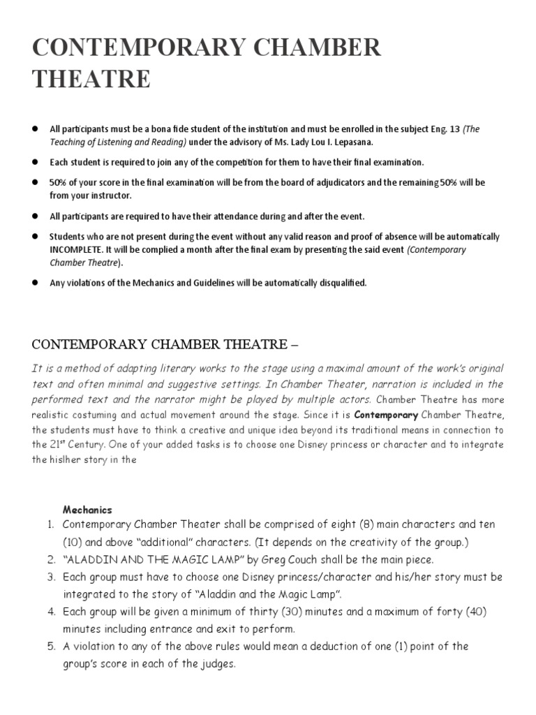 Contemporary Chamber Theater | PDF