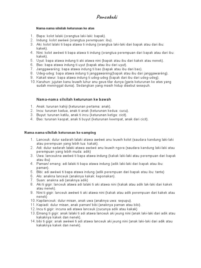 Pancakaki: Nama-Nama Silsilah Keturunan Ke Bawah | PDF