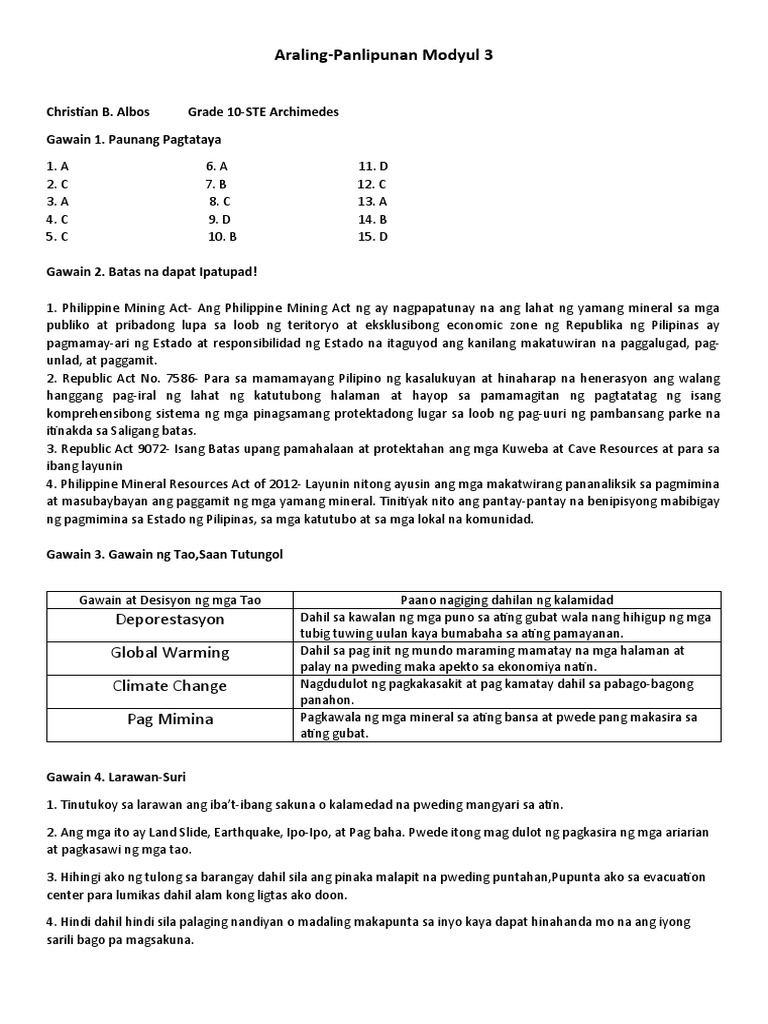 Aral-Pan Module 3 Answers | PDF