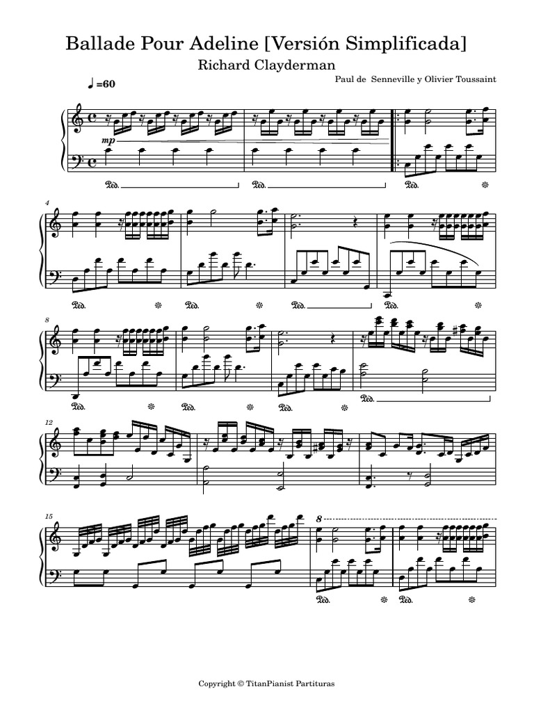 Ballade Pour Adeline Richard Clayderman Balada para Adelina | PDF | Musical Compositions | Sound ...