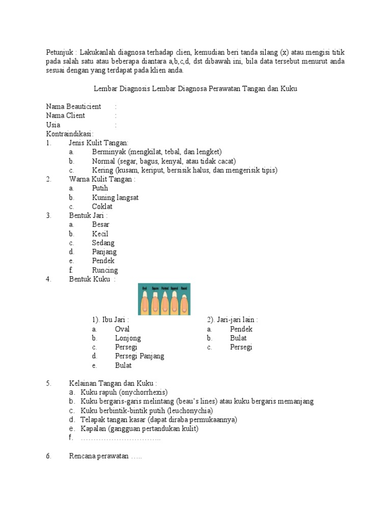 Lembar Diagnosa Perawatan Tangan Kuku | PDF | Sains & Matematika