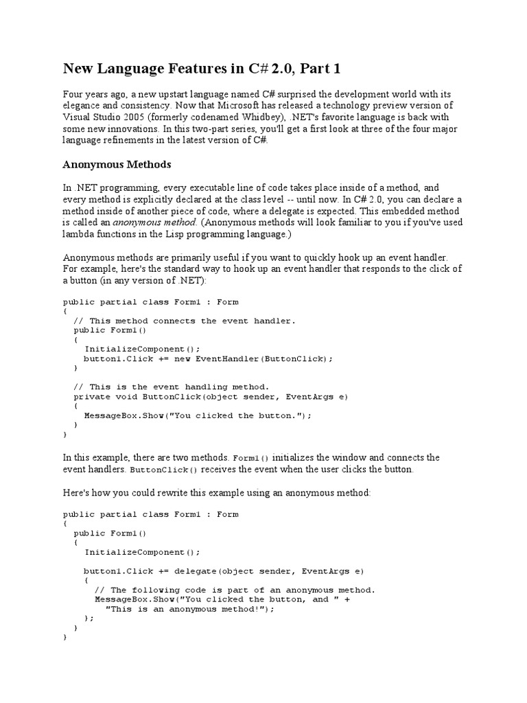 New Language Features In Csharp Pdf Class Computer Programming 