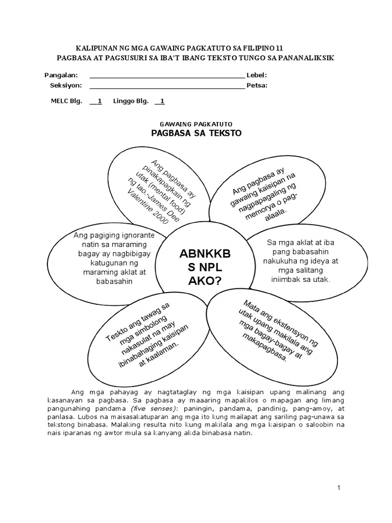 Pagbasa at Pagsuri LAS Quarter 3 Week 1 | PDF