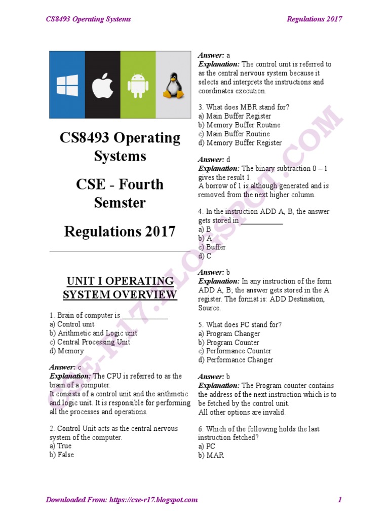 CS8493 Operating Systems MCQ | PDF | Scheduling (Computing) | Computer Data Storage