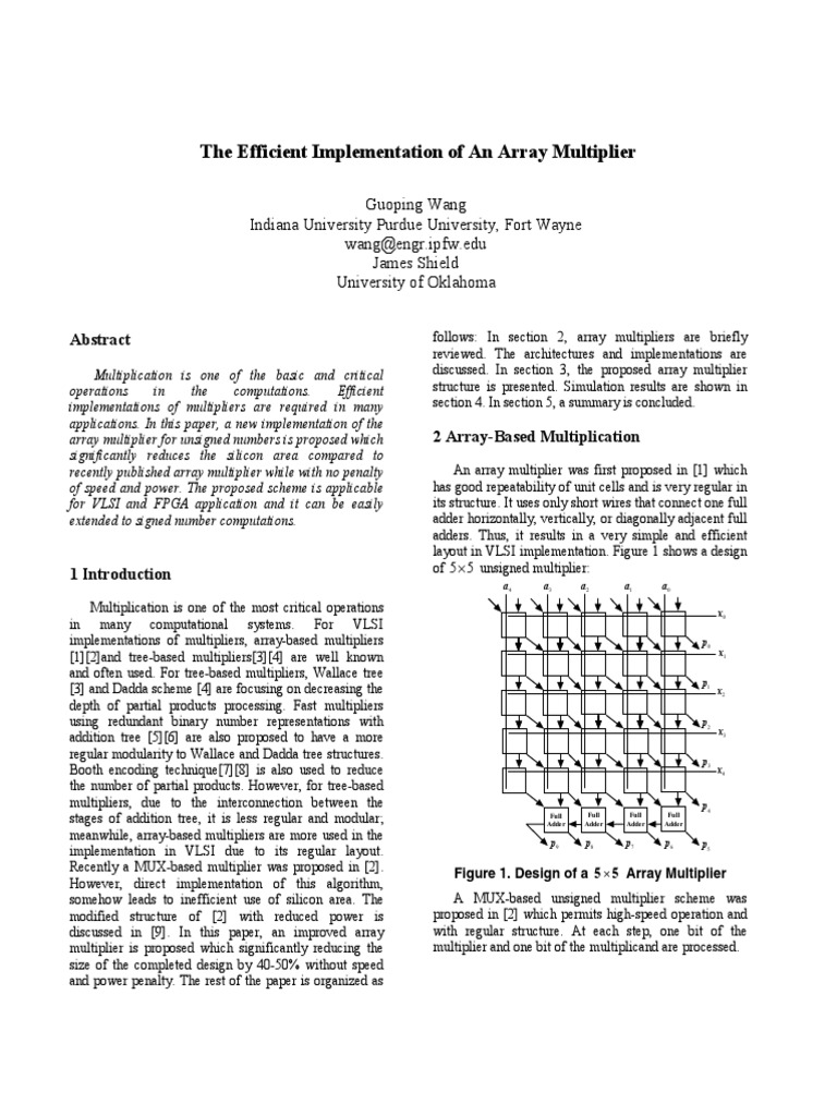 The Efficient Implementation of An Array Multiplier | PDF | Vhdl ...