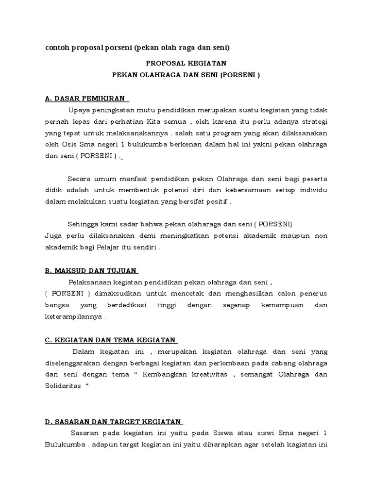 Contoh Proposal Porseni | PDF | Olahraga & Rekreasi | Perjalanan