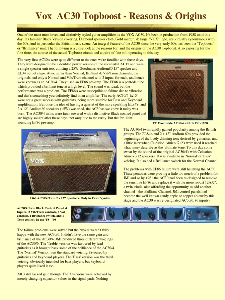 Vox AC30 Topboost - Reasons & Origins | PDF | Amplifier | Electronic ...
