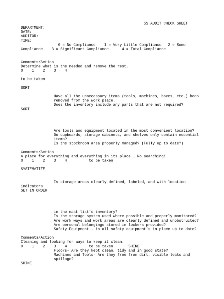 5s Audit Check Sheet | PDF | Business